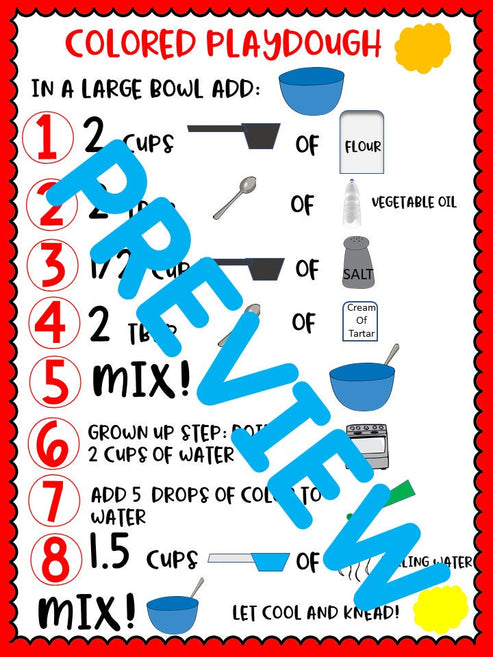 Printable Visual Playdough Recipe for Kids – Play Learn Create - Early ...