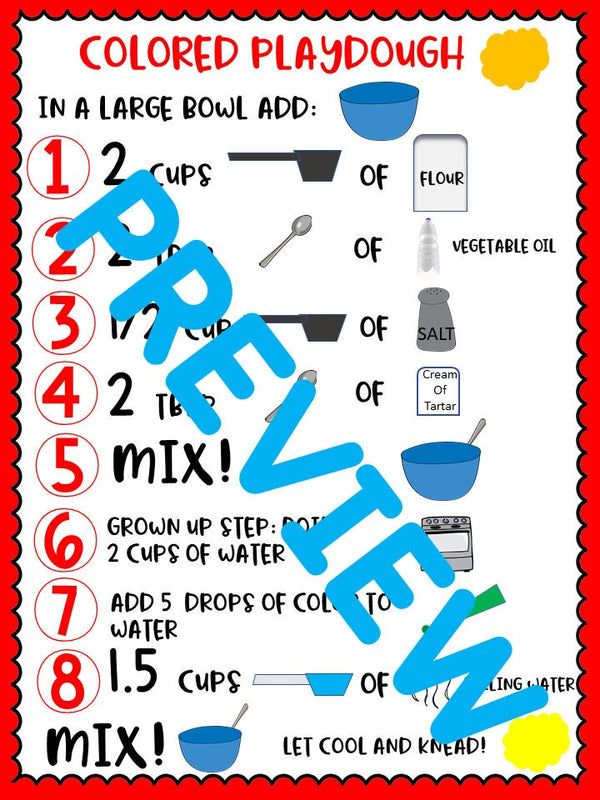 Printable Visual Playdough Recipe for Kids – Play Learn Create - Early ...